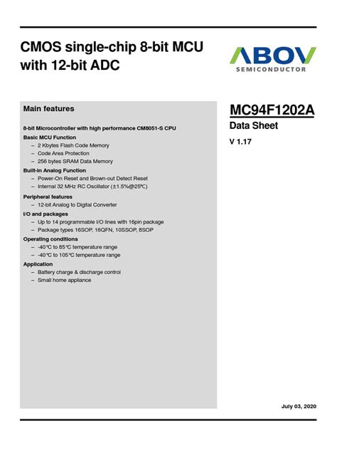 Cmos Single Chip 8 Bit Mcu With 12 Bit Adc Data Sheet Pdf Analog