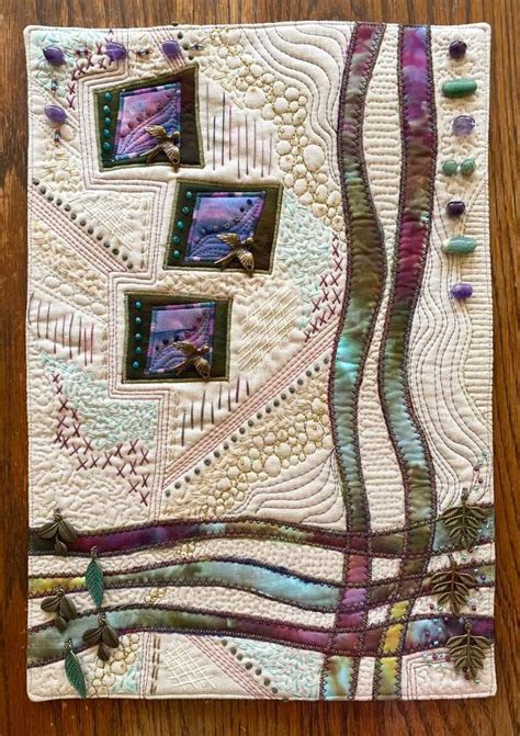 Landscape Art Quilt On Wooden Surface Textile Art Pattern Fiber Art Quilting Projects Fiber