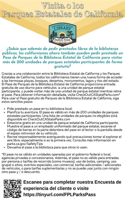 Parks Pass Flyer Español Fullerton Public Library