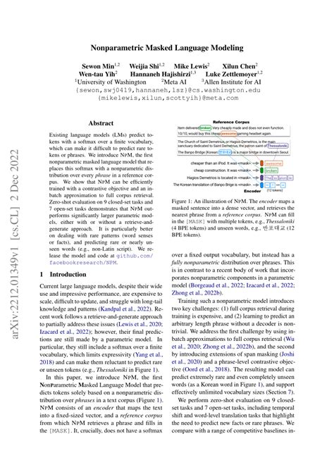 Pdf Nonparametric Masked Language Modeling