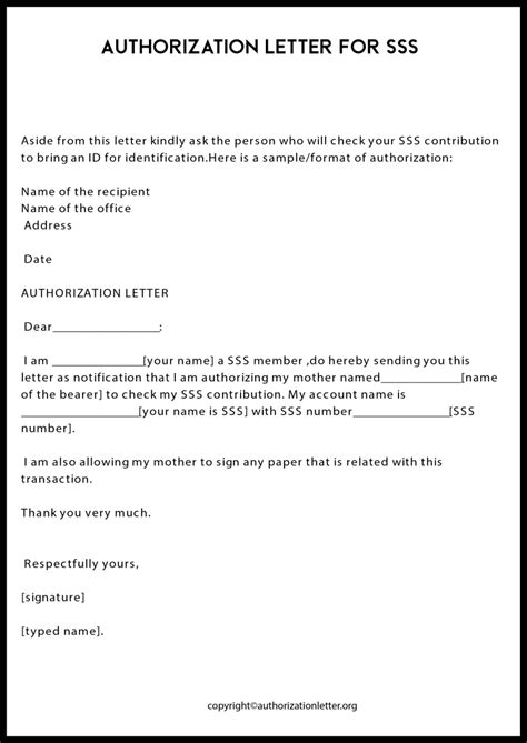 Free Sample Authorization Letter For SSS Template