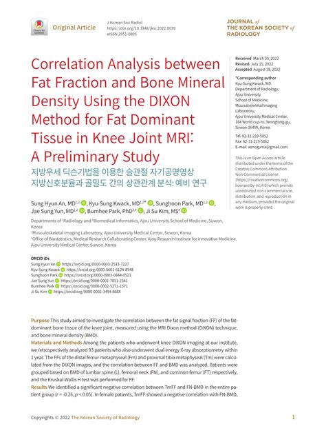 Pdf Correlation Analysis Between Fat Fraction And Bone Mineral