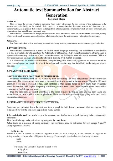 Pdf Automatic Text Summarization For Abstract Generation