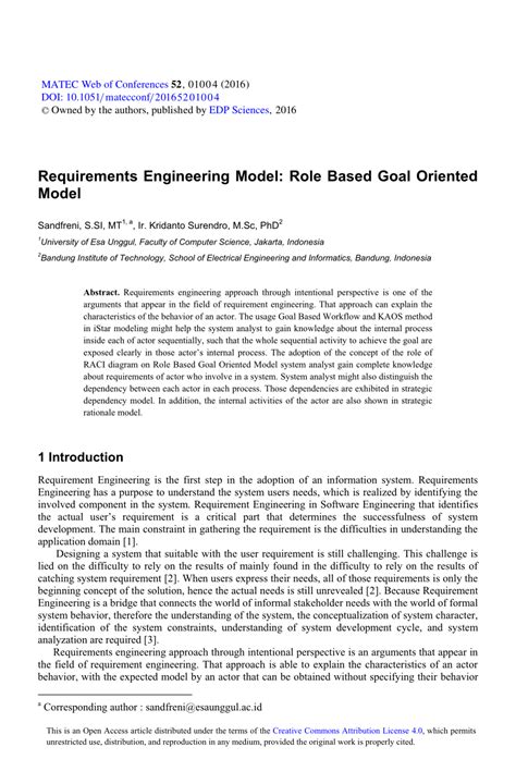 Pdf Requirements Engineering Model Role Based Goal Oriented Model