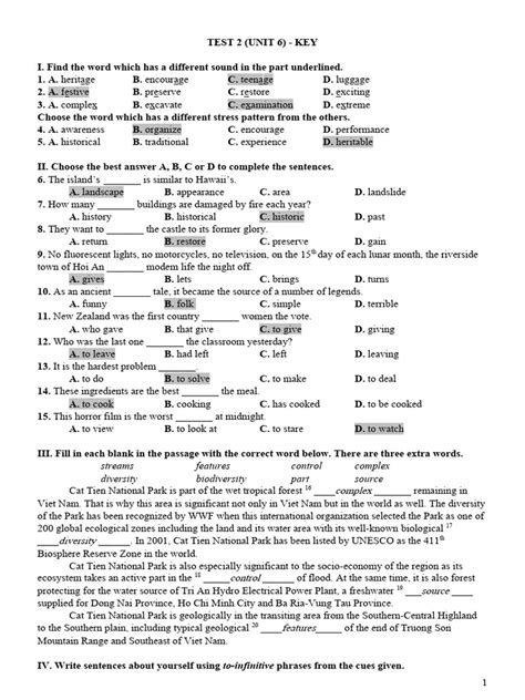 Unit 6 Test 2 Key Pdf Biodiversity Hanoi