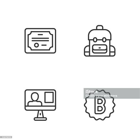 오답 온라인 수업 인증서 템플릿 및 학교 배낭 아이콘으로 시험지를 설정합니다 벡터 가방에 대한 스톡 벡터 아트 및 기타 이미지