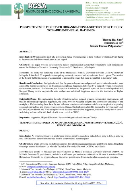 Pdf Perspectives Of Perceived Organizational Support Pos Theory