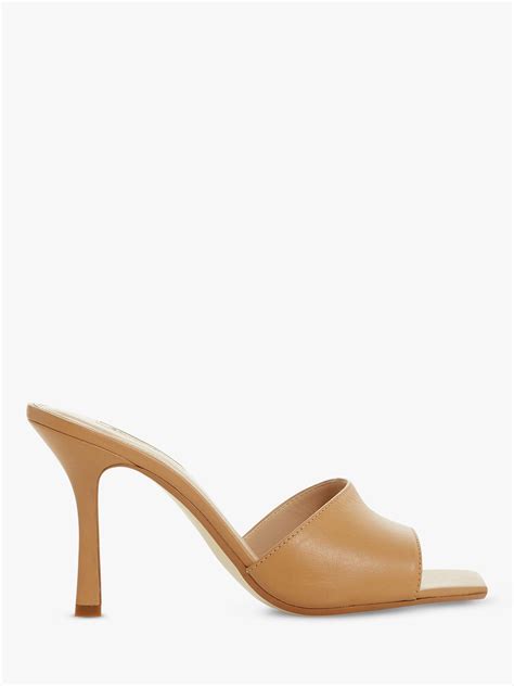 Dune Mantra Stiletto Heel Leather Mules Caramel
