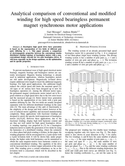 Analytical Comparison Of Conventional And Modified Winding For High Speed Bearingless Permanent