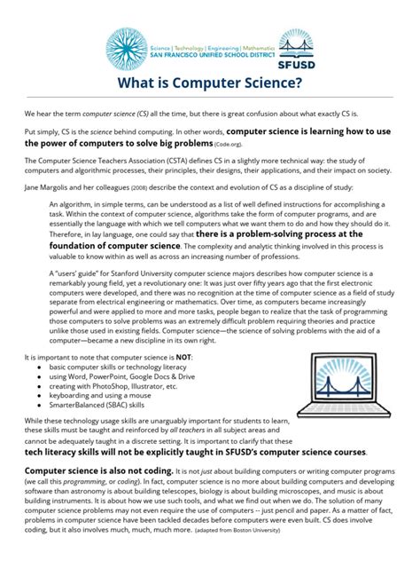 What Is Computer Science Why Teach Cs One Pager Pdf Computer