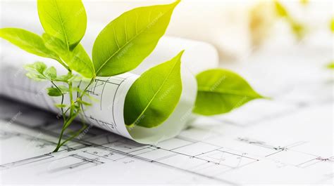 建筑中的環境可持續性藍圖 建築中的環境可續性藍圖 顯示建築師和工程師採用綠色建築做法的圖像 Premium Ai Generated Image