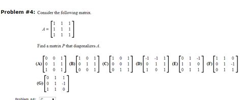 Solved Problem Consider The Following Matrix A Chegg Com