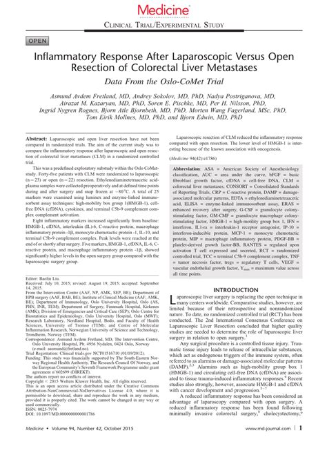 Pdf Inflammatory Response After Laparoscopic Versus Open Resection Of Colorectal Liver