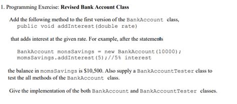 Programming Exercise Revised Bank Account Class Chegg