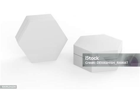 고립 된 흰색 배경 3 차원 일러스트 레이 션에 서식 파일을 흰색 골 판지 육각 포장 상자 모의 공백 상자에 대한 스톡 사진 및 기타 이미지 Istock