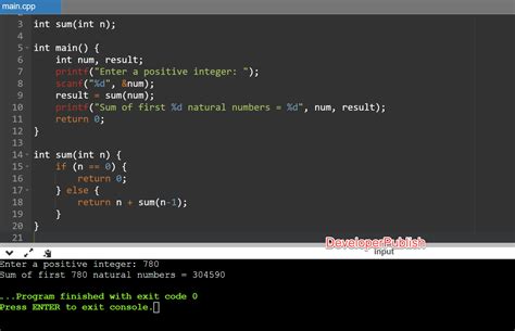 C Program To Find Sum Of Natural Numbers Using Recursion