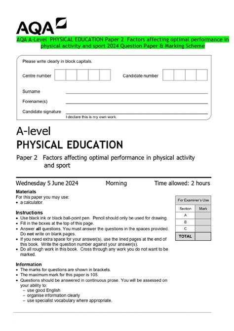 2024 Aqa A Level Physical Education Paper 2 Factors Affecting Optimal