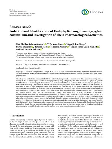 Pdf Isolation And Identification Of Endophytic Fungi From Syzygium Cumini Linn And