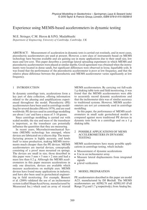 Pdf Experience Using Mems Based Accelerometers In Dynamic Testing