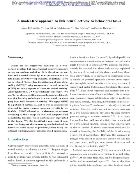 Pdf A Model Free Approach To Link Neural Activity To Behavioral Tasks