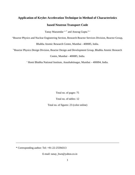 Pdf Application Of Krylov Acceleration Technique In Method Of Characteristicsbased Neutron