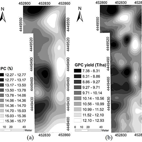 Kriging Maps For Wheat Grain Quality A Wheat Gpc Map And B Wheat Download Scientific