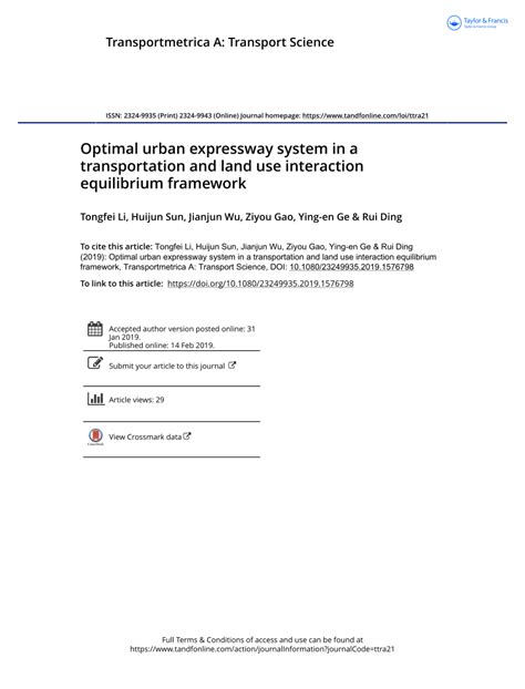 Pdf Optimal Urban Expressway System In A Transportation And Land Use Interaction Equilibrium