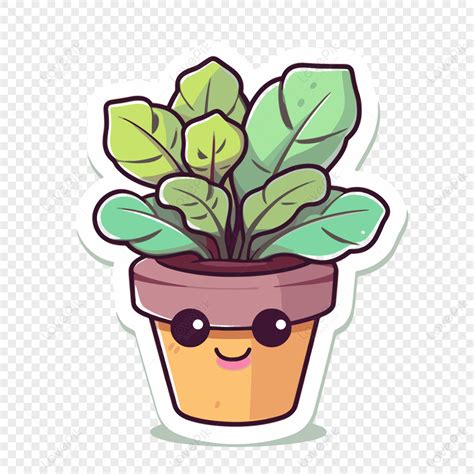 Sticker With Cute Cute Kawaii Plant In A Pot Vector Clipart Plant