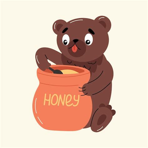 Premium Vector A Bear Eats Honey With A Spoon
