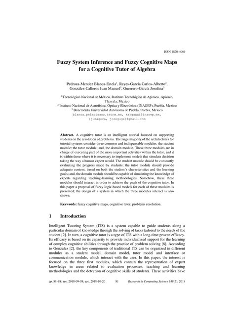 pdf fuzzy system inference and fuzzy cognitive maps for a cognitive