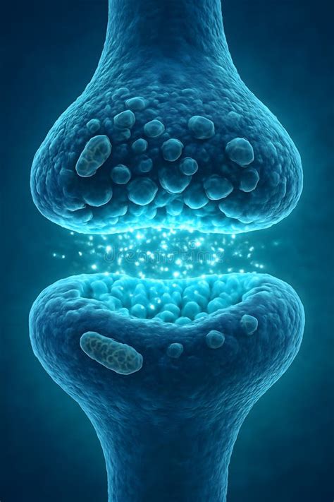 A Microscopic View Of A Synapse With Neurotransmitters Crossing The