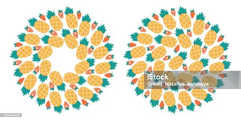 딸기 파인애플 원형 프레임 테두리 라운드 배경 다채로운 여름 Copyspace 템플릿 세트 2 0명에 대한 스톡 벡터 아트 및 기타 이미지 Istock