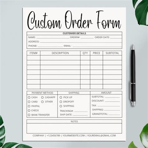 Custom Order Form Order Form Template Editable Order Form Etsy