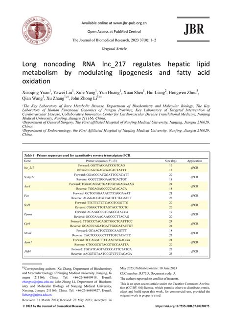 Pdf Long Noncoding Rna Lnc217 Regulates Hepatic Lipid Metabolism By