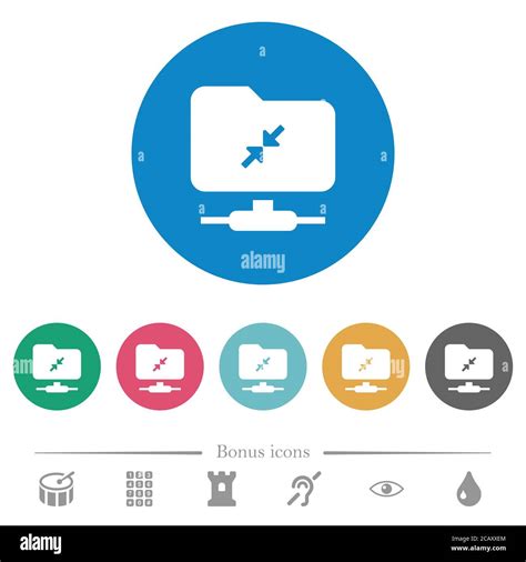 Ftp Compression Flat White Icons On Round Color Backgrounds 6 Bonus Icons Included Stock Vector