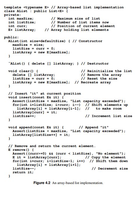 Solved Template Array Based List Implementation Class Chegg