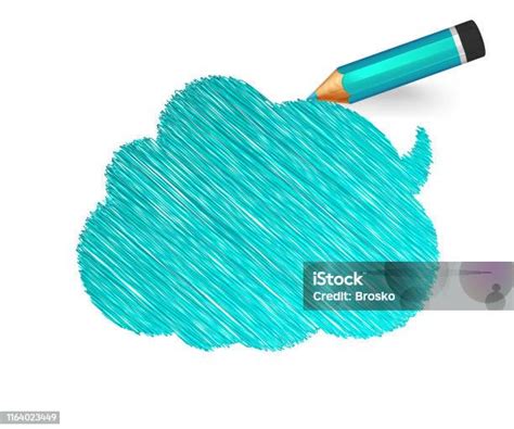 연필과 손으로 그린 연설 거품 흰색 배경에 파란색 크레용의 낙서와 메시지를위한 장소 배너 Brand Name Online Messaging Platform에 대한 스톡 벡터