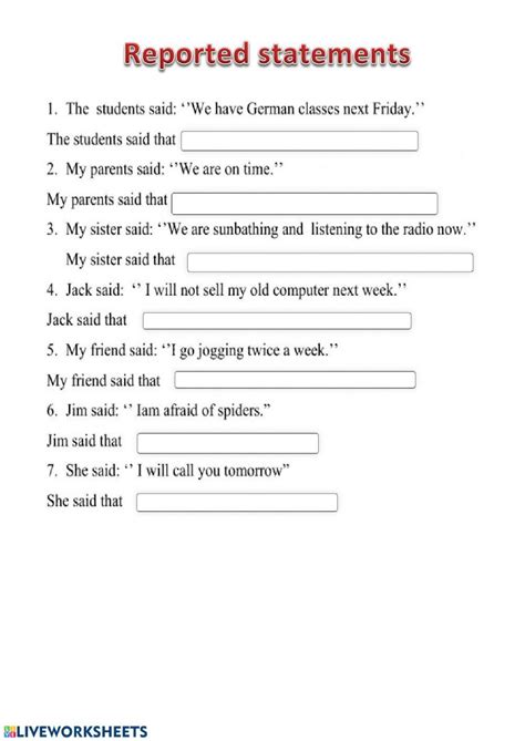 Reported Speech Interactive Exercise For Grade 7 Live Worksheets Worksheets Library