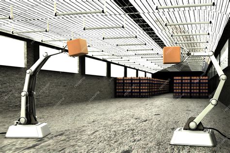 로봇팔 제조업 기술용 물체 미래의 제품 수출입 프리미엄 사진