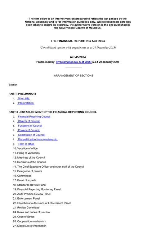 The Financial Reporting Act 2004