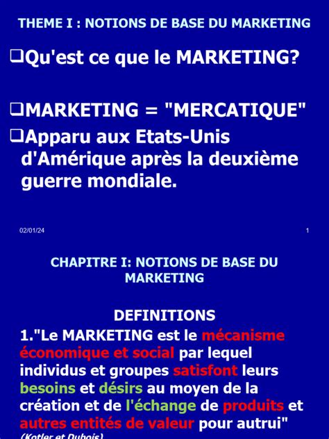 Theme 1 Notions De Base Du Marketing Pdf