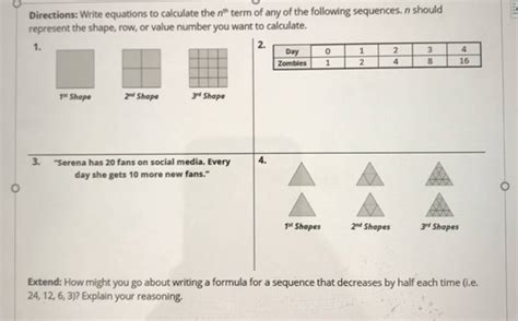 Solved Directions Write Equations To Calculate The Nth Term Of Any