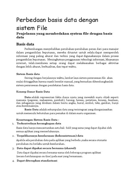 Perbedaan Basis Data Dengan Sistem File Pdf