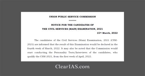 UPSC CSE Mains Results Date Read The Official Notice ClearIAS