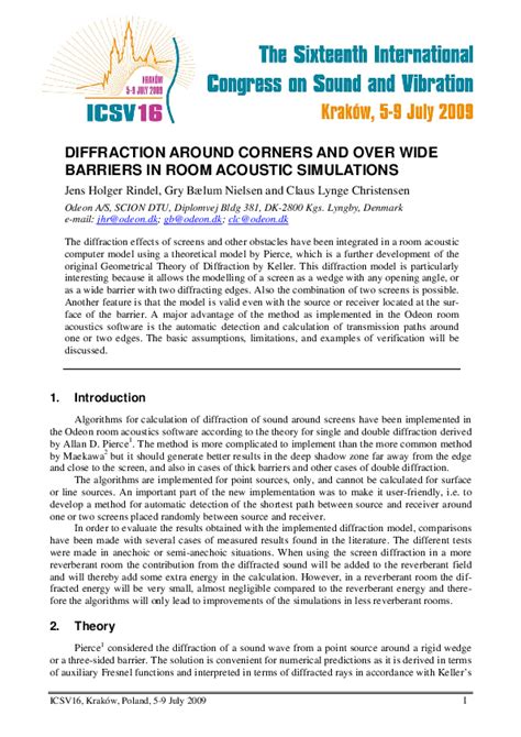 Pdf Diffraction Around Corners And Over Wide Barriers In Room Acoustic Simulations