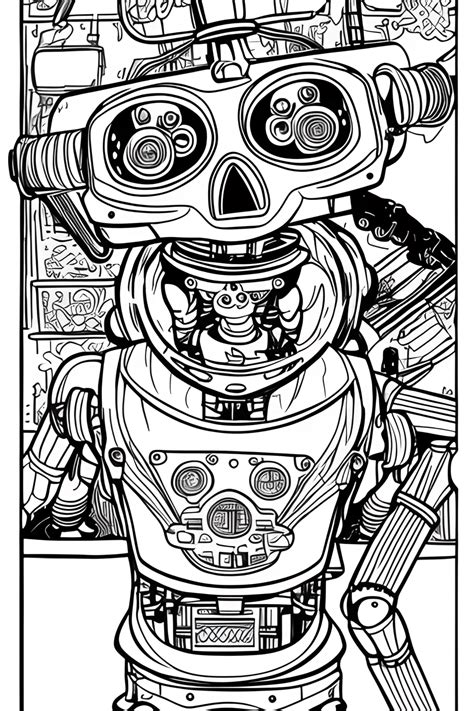 Dibujo De Robot Pirata Con Loro Robot Para Colorear · Creative Fabrica