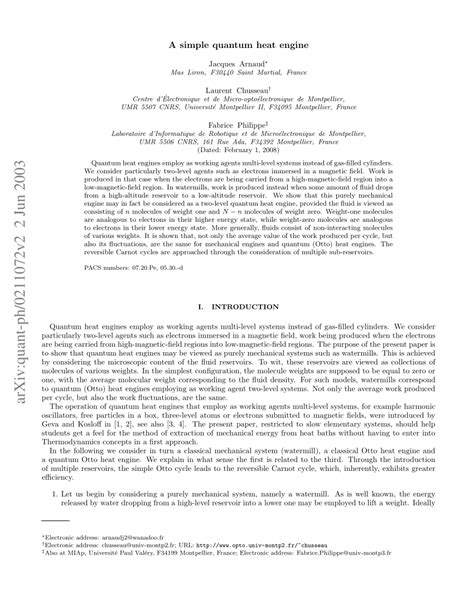 Pdf A Simple Quantum Heat Engine