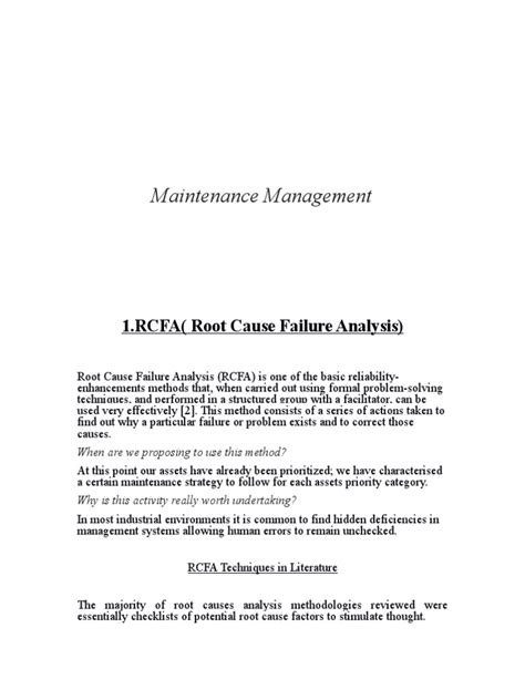Understanding Rcfa In Maintenance Management Pdf Reliability