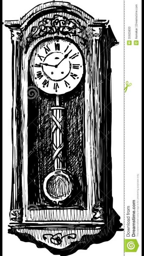 An Ink Drawing Of A Clock With The Time On It S Face And Hands