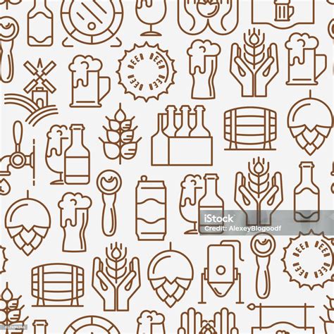 맥주 맥주와 맥주 10 월 축제에 관련 된 얇은 라인 아이콘으로 완벽 한 패턴입니다 현대 벡터 일러스트 레이 션 배너 웹 페이지 인쇄 미디어 맥주에 대한 스톡 벡터 아트 및